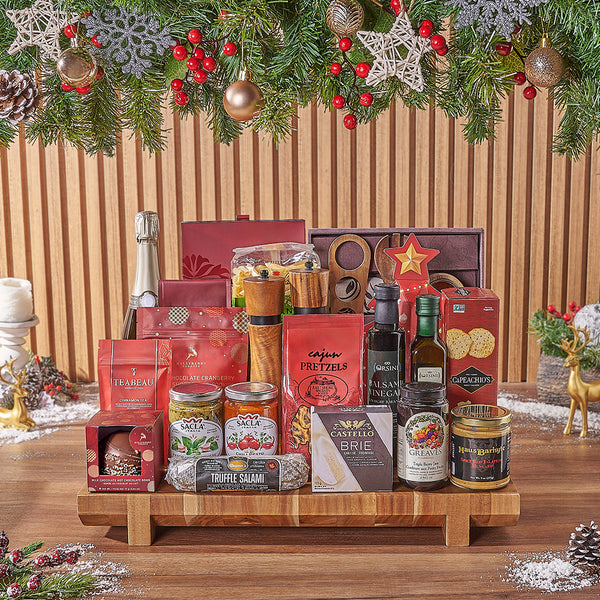 Opulent Christmas Champagne & Chocolate Gift Basket - Maine Baskets ...